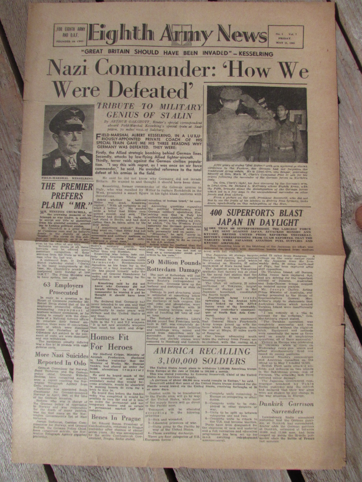 8th army news sheet dated May 11th 1945 - Antiqurio Antiques